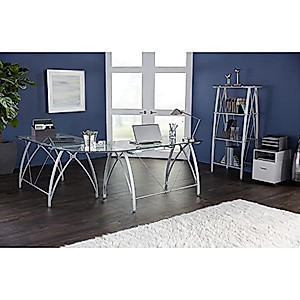 Realspace® Vista Glass 76" W L-Shape Corner Desk, Silver