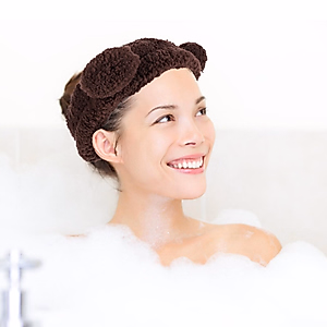 Beaupretty Face Wash Headband Bear Ears Headband Animal Ear Spa Headband Cute Makeup Hairband Shower Yoga Head Wraps for Girls Women (Coffee)