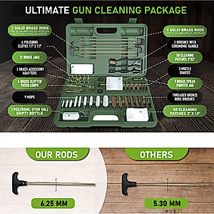 ZONWISH Brass Jags Universal Gun Cleaning Kit with Large Gun Mat and Pen Light -Rifle Kit with Sturdy Travel Case & 100 Cleaning Patches for All Caliber Rifle Pistol Handgun & Shotgun