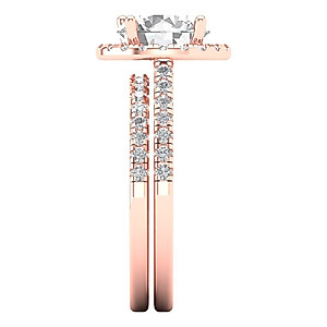 2.56 ct Round Cut Clear Simulated Diamond 14k Rose Gold Halo Solitaire W/Accents Wedding Engagement Promise Ring size 4.25