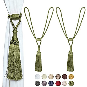 MALANOV 2 Pack Curtain Tiebacks Handmade Elegant Curtain Tie Backs Holdbacks with Tassel, Polyester Curtain Tieback for Home Office Hotel Decor - Green