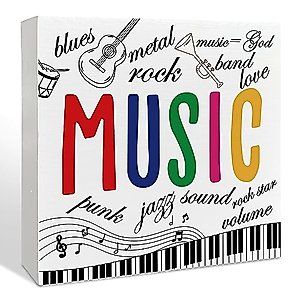Blue Punk Love Wooden Box Sign - Perfect Music Teacher Gifts for Women & Men, Birthday, Christmas, Back to School, Thank You & Retirement