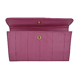 Womens Eel Skin Leather Deluxe Checkbook Wallet (Pink)