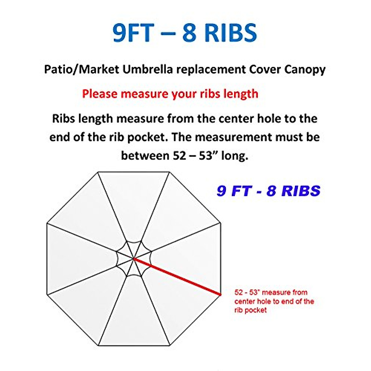 BELLRINO DECOR Replacement ROYAL BLUE STRONG & THICK Umbrella Canopy for 9ft 8 Ribs (Canopy Only) (ROYAL BLUE-98)