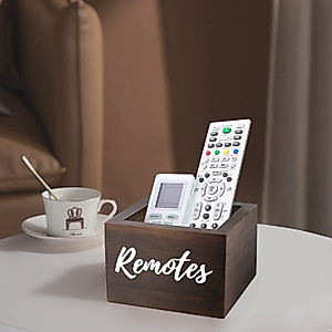 XBelmber Remote Control Holder Caddy, Wooden TV Remote Holder, Remote Organizer for Table, Vintage Farmhouse Desk Caddy, Media Storage Box - Brown