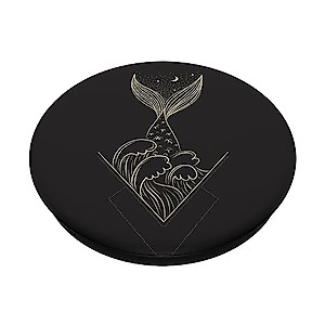 Mystic Mermaid Waves Sea Stars Moon Black PopSockets Standard PopGrip