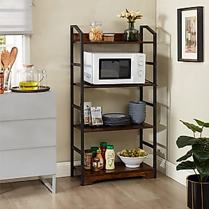 Vagusicc 4 Tier Bookshelf with 2 Storage Baskets, Tall Bookcase Shelf Storage Organizer Wood Book Shelf, Modern Shelf Rack Shelves with Steel Frame, Multipurpose Bookshelf for Bedroom Living Room