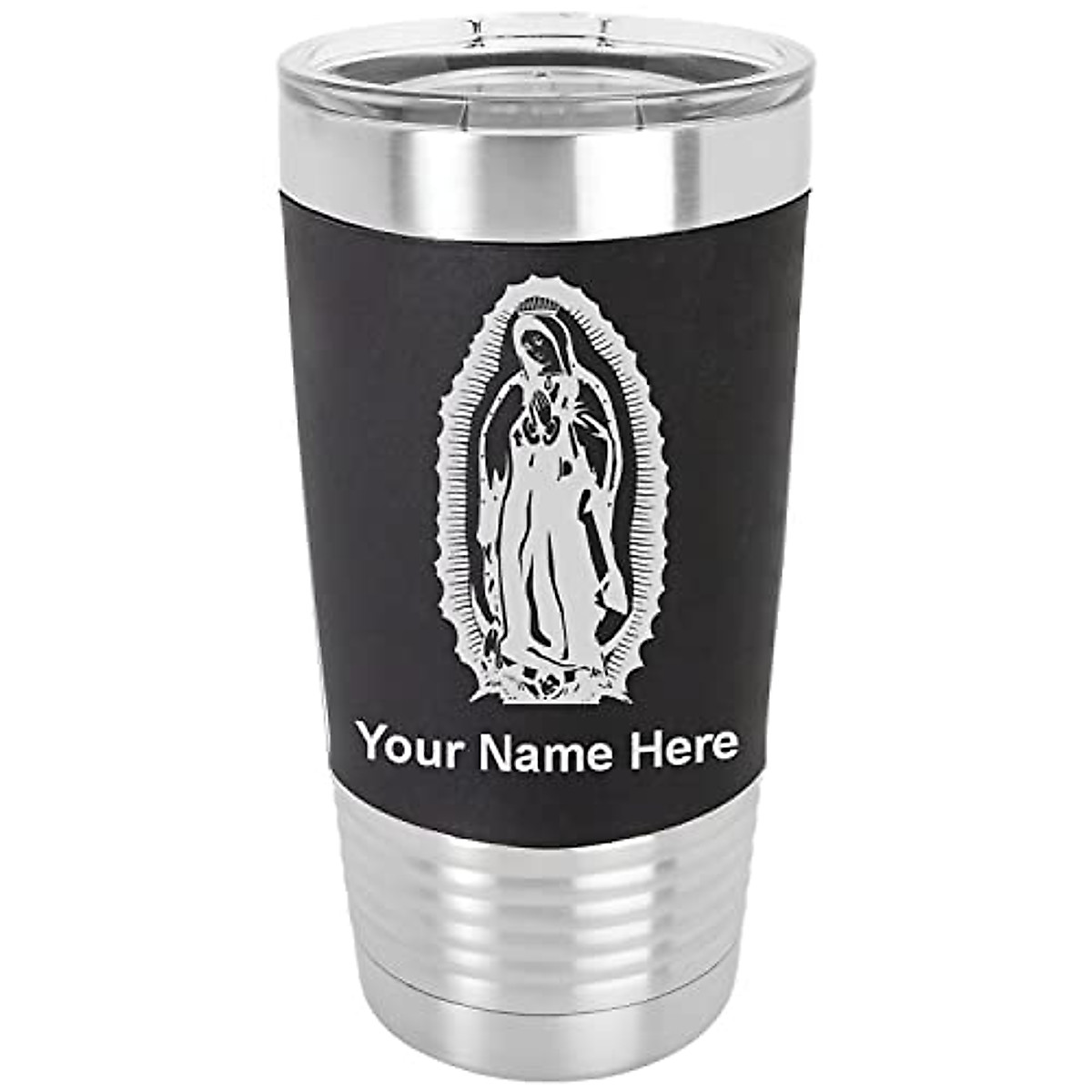 LaserGram 20oz Vacuum Insulated Tumbler Mug, Virgen de Guadalupe, Personalized Engraving Included (Silicone Grip, Black)