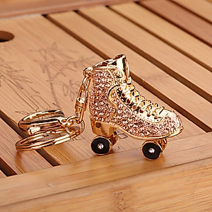 Woman Rhinestone Plating Women Car/Bag Keychain Purse Charm Roller Skates Pendant Keychain Key Ring Backpack Ornaments - Pink