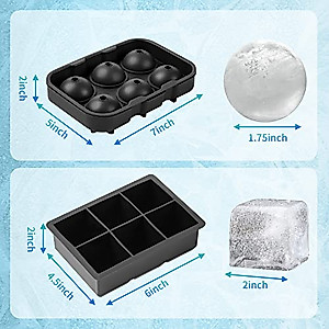 ALLTOP Ice Cube Trays(Set of 2),Sphere Mold with Lid & Large Square Ice Maker for Whiskey, Cocktails,Reusable Round Silicone Tools, DIY,Freezer-Black
