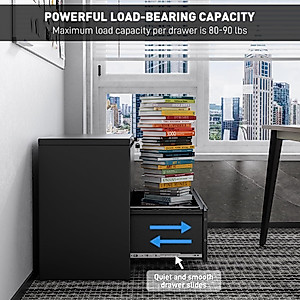 OUYESSIR 2 Drawer File Cabinet with Lock, Filing Cabinets for Home Office, Lateral File Cabinet in Steel Metal, Office Storage Drawers for Legal, Letter, A4 File (Black)