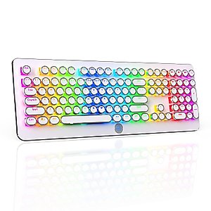 STOGA Retro Mechanical Keyboard, Typewriter Keyboard, RGB Gaming Keyboard with RGB Backlit, Wired White Keyboard with Round Keycaps and Multimedia Keys for Gaming/Office(108 Keys, Brown Switch)