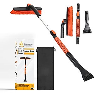 EcoNour 36″ 3 in 1 Extendable Snow Brush and Ice Scraper for Car Windshield | Telescoping 360° Snow Brush Pivoting Head | Window Ice Scraper for Snow Removal for Car, SUV, Truck Winter Car Accessories