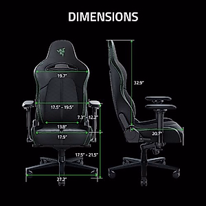 Razer Enki Gaming Chair: All-Day Gaming Comfort - Built-in Lumbar Arch - Optimized Cushion Density - Dual-Textured, Eco-Friendly Synthetic Leather - Reactive Seat Tilt & 152-Degree Recline - Green