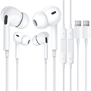 2 Pack iPhone Earbuds [Apple MFi Certified] Wired in-Ear Stereo Noise Canceling Isolating Lightning Headphones with Built-in Microphone&Volume Control Compatible with iPhone 13 12 SE 11 X 8 7-All iOS