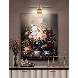 Joosenhouse LED Picture Light Fixtures Dimmable 16.53" Inch Modern Metal Artwork Hallway Lamps with Single Swing Arm, 7W (50W Eqv.), Hardwired Connection, Warm White, CRI80+, Golden-Like Brass Finish