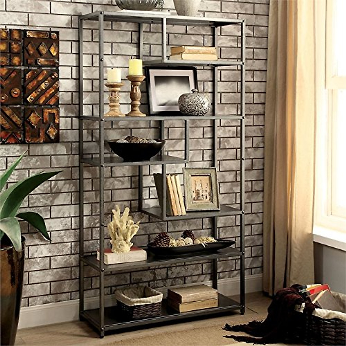 Furniture of America Zin Industrial Metal 6-Shelf Bookcase in Powder Coated Gray