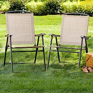 Flamaker Patio Chairs Outdoor Chairs Set of 2 Portable Folding Sling Chair for Lawn Camping Yard Beach