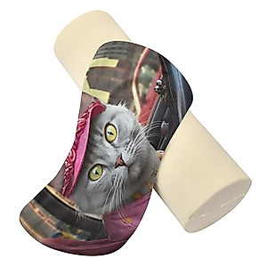 xigua Cute Cat Driver Neck Roll Pillow for Neck Relief with Removable Washable Cover - Memory Foam Round Cylinder Bolster, Ergonomically Designed for Head, Neck, Back, and Legs