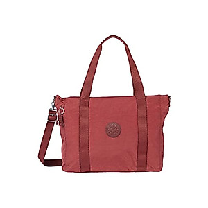 Kipling Women's Asseni Tote, Lightweight Everyday Purse, Nylon Shoulder Bag, Dusty Carmine