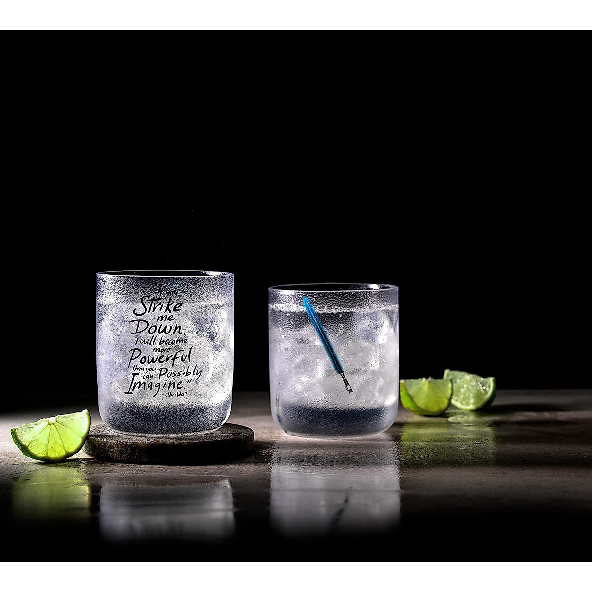 JoyJolt Star Wars Obi-Wan Kenobi Lightsaber Short Drinking Glass - 10 oz - Set of 2