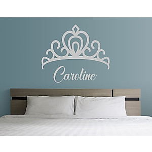 Personalized Name Vinyl Wall Decal with Princess Crown - Tiara Home Decor for Teen Girl's Bedroom, Nursery, or Playroom - Removable Sticker
