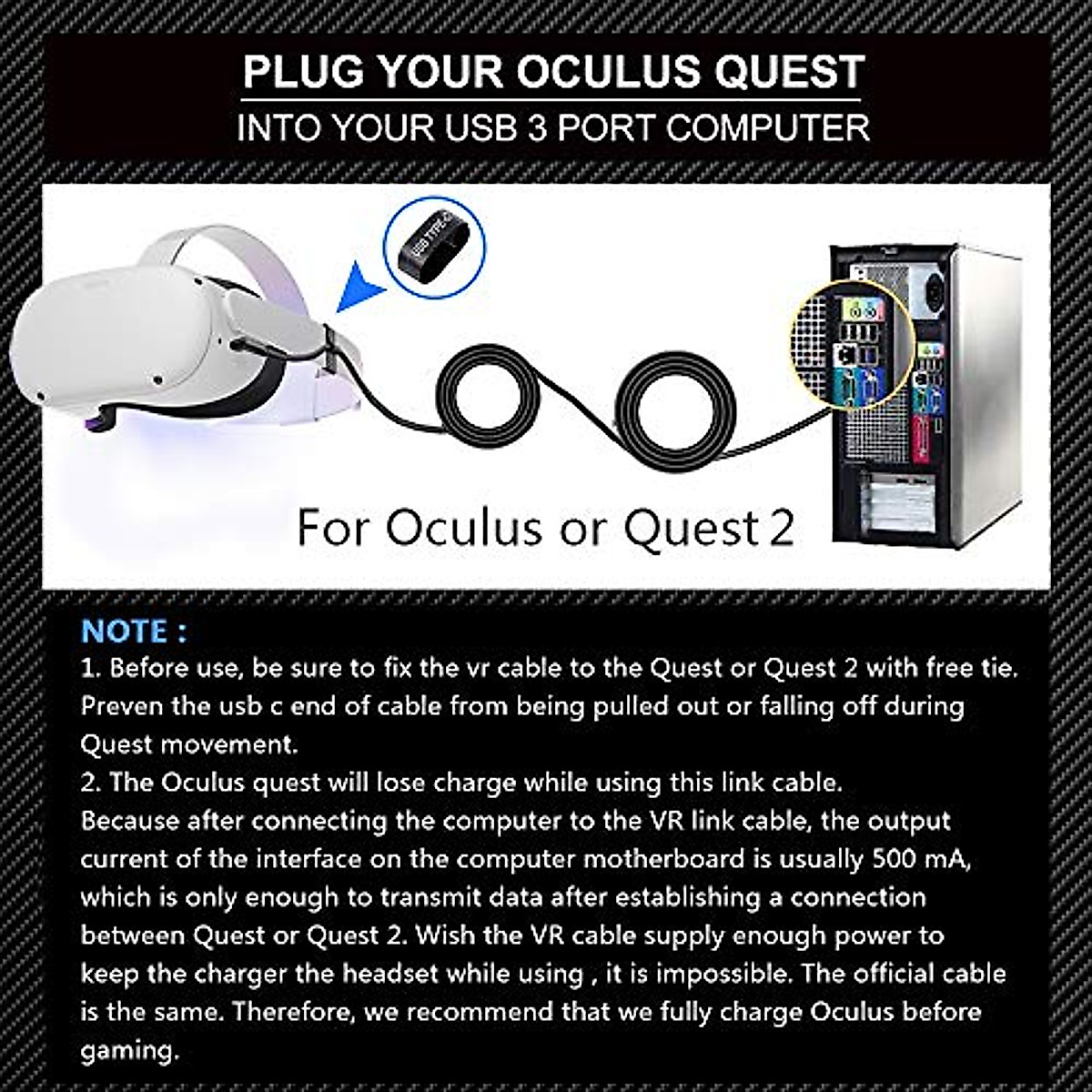 dethinton Link Cable Compatible with Oculus Quest Link Cable 16FT, VR Link Headset Cable Fast Charing & PC Data Transfer USB C 3.2 Gen1 Cable Compatible with Oculus Quest 2 Headset and Gaming PC