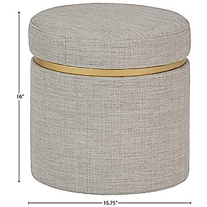 Amazon Brand – Rivet Asher Round Upholstered Storage Ottoman, 15.75"W, Light Grey