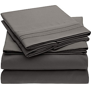 Mellanni Bed Sheet Set + Flannel Duvet Cover Set Bundle&Save - Bundle Includes: 4pcs Bed Sheet Set and 3pcs 100% Organic Cotton Flannel Duvet Cover Set (Queen, Gray)