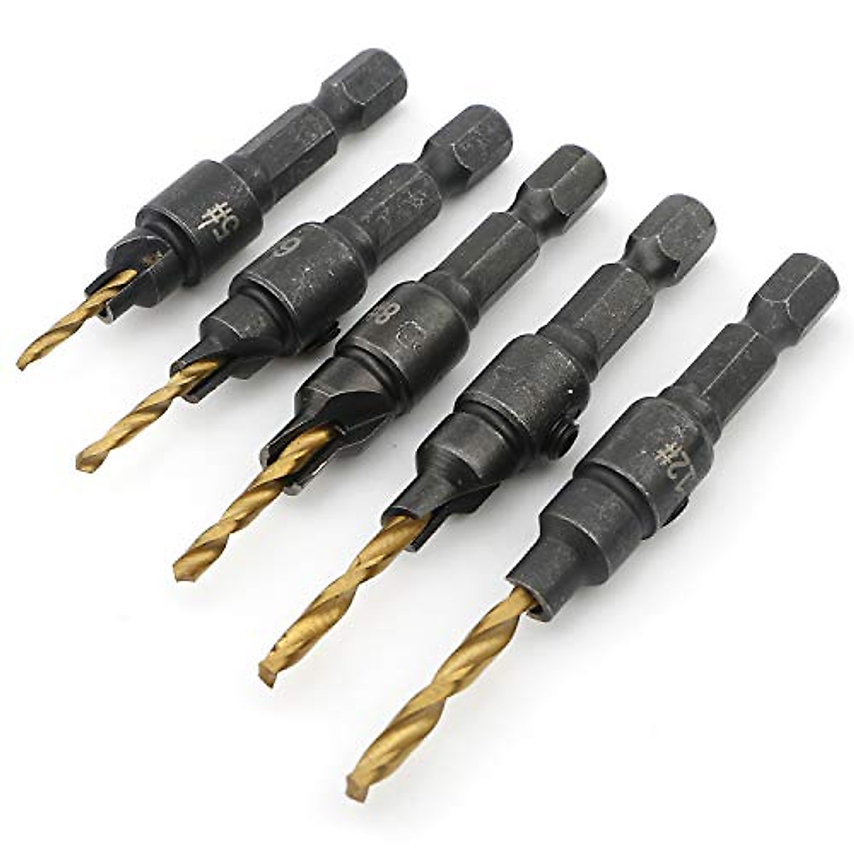 Rowiz 5Pcs Countersink Drill Bits, 1/4 Inch Hex Shank HSS Countersink Drill Bit Set, 5#6#8#10#12 Wood Drill bit with Allen Wrench Tool Set