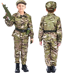 Tacobear Soldier Military Costume for Kids Boys Ages 3-9 Halloween Dress Up Role Play Set with Toy Accessories