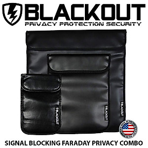 BLACKOUT RFID Blocking Faraday Cage Privacy Bag EMP Bag Combo for Laptops, Tablets Smartphones TB Hard Disk SSL Drives iPad iPhone Galaxy Passports Credit Cards