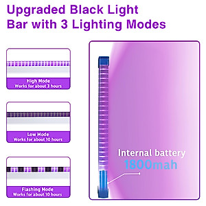 Rechargeable Black Light Bar,10W Portable Battery Powered Blacklight Lamp,UV LED Black Lights for Glow Party, Fluorescent Tapestry Poster, Halloween, Body Painting and Vaseline Glass 2 Pack