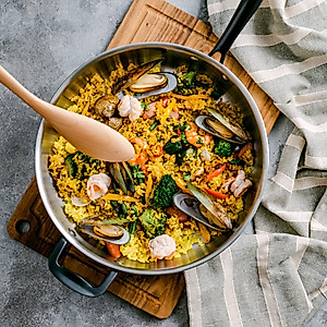 GRANDTIES Tri-Ply Stainless Steel Saute pan Induction Cookware – 5 QT 12 Inch Capsule Bottom Stainless Steel Pan, Marquina Black Metal Handle Kitchen Cooking Pan with Lid, Dishwasher Safe Pot & Pan