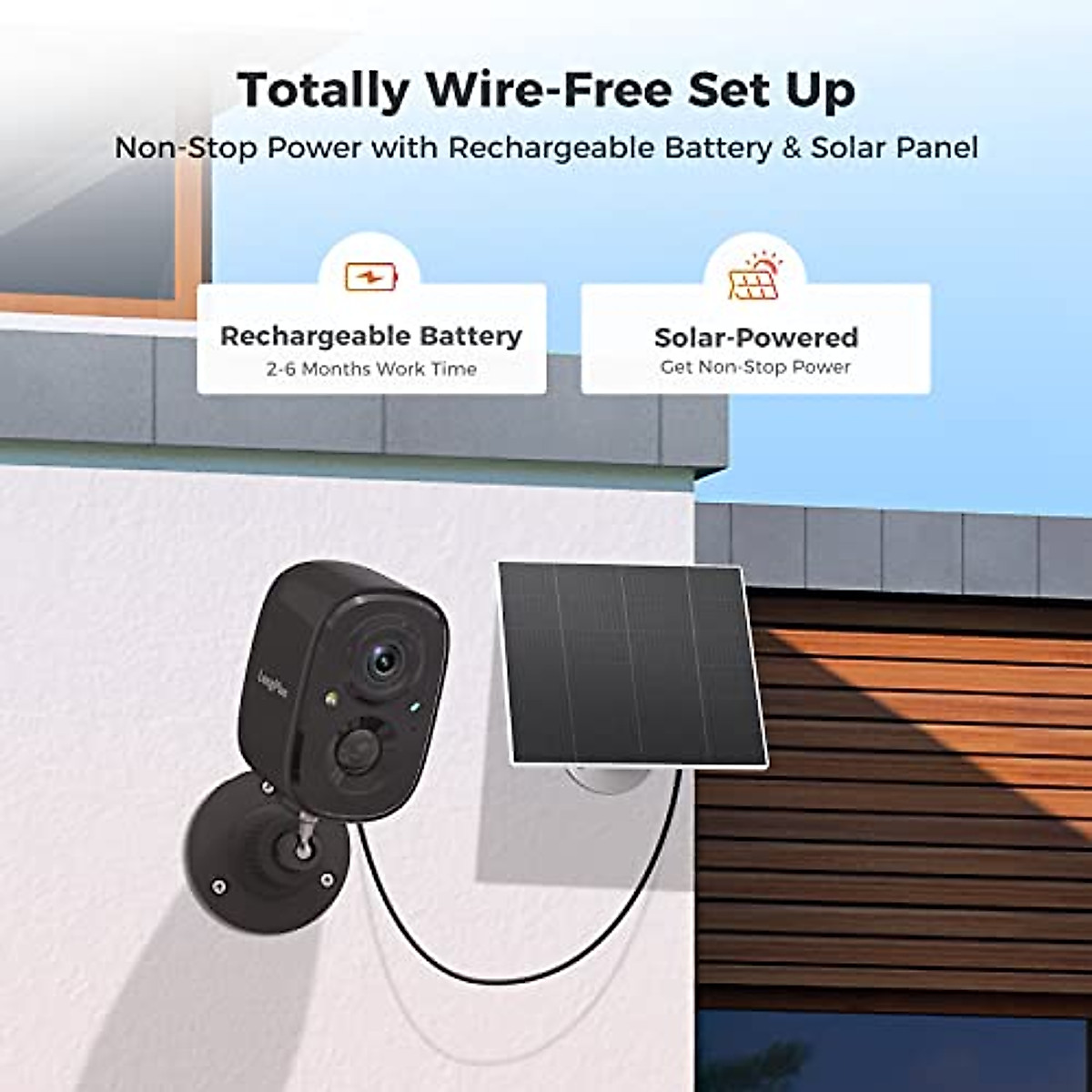 LongPlus Security Cameras Wireless Outdoor, 2 Pack Solar Camera Security Outdoor, 1080P Color Night Vision, Wireless Home Security Cameras with Solar Panel, Spotlight/Alarm, AI Detection, 2-Way Talk