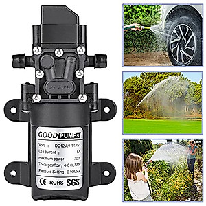 VeYocilk DC 12V Water Pump Diaphragm Pump Self Priming Sprayer Pump with Pressure Switch with 2 Hose Clamps for Garden Lawn