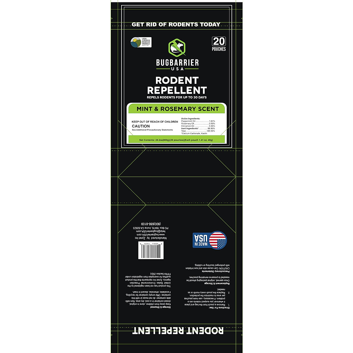 BugBarrier's Extra-Strength Mouse Repellent Pouches, USDA 99% Biobased, Peppermint & Rosemary Oils Repel Mice Nesting & Freshen Air in Car, RV, Boat, Garage, Shed, Cabin Made in The USA (Pack of 20)