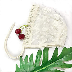 IMLECK Infant Bucket Sun Hat Bow Full Lace Flower Bonnet Child Hat … Ivory White