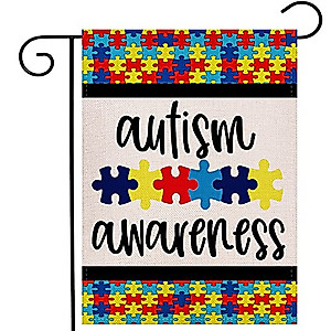 Autism Awareness Garden Flag 12.5 x 18 Inch Vertical Double Sized Puzzle Piece Inspirational Support Yard Outdoor Decoration Flag