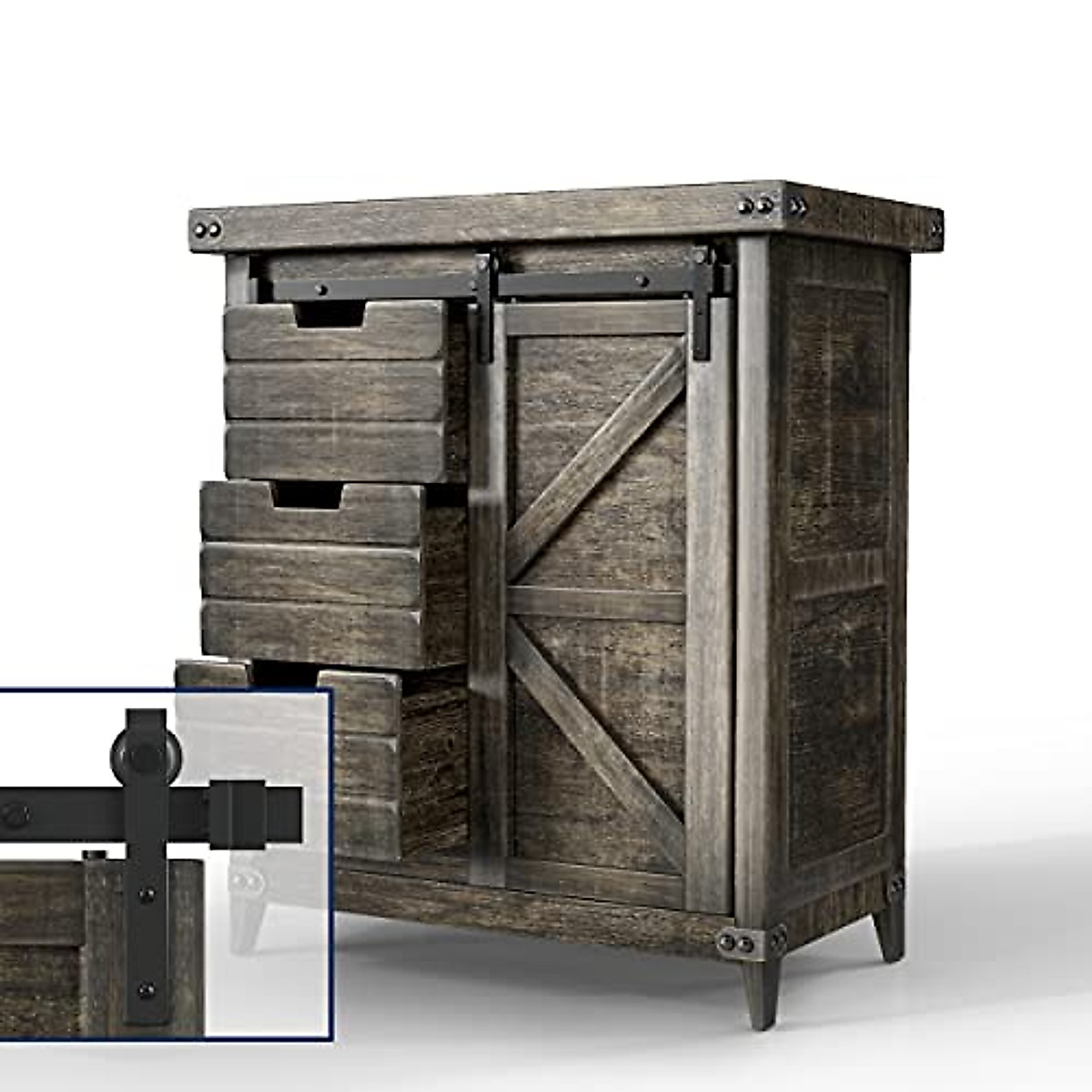 Hahaemall Heavy Duty Metal Steel Black Super Mini Sliding Barn Door Hardware Track Roller Kit Hanging TV Stand Cabinet System（6.6FT Single kit）（NO Cabinet）