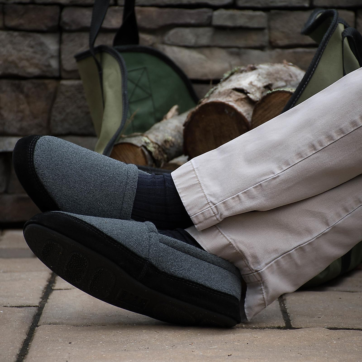 Acorn Mens Moc Slippers, Black Berber, 12-13