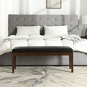 chairus PU Leather Upholstered Entryway Bench Dining Table Benches Farmhouse Shoe Bench Seat for Hallway Bedroom End of Bed Vintage 45.5" Wooden Leg Benches for Kitchen Restaurant Window, Black