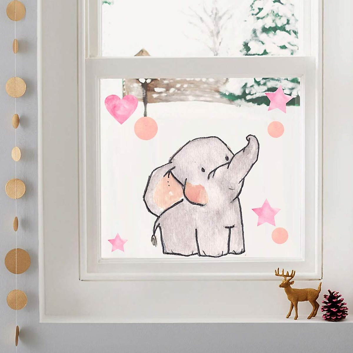 IARTTOP Adorable Elephant Wall Decal, Lovely Family Elephant with Love Heart Stars Wall Sticker, Baby Elephant Decor Wall for Nursery Bedroom Classroom Decoration