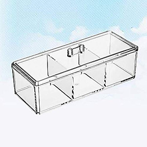 Tea Bag Holder Kitchen Pantry Cabinet Countertop Organizer Storage Bin Box with Cover for Coffee, Tea, Sugar Packets, Sweeteners, Creamers, Drink Pods, Packets(Acrylic/3 Grids)