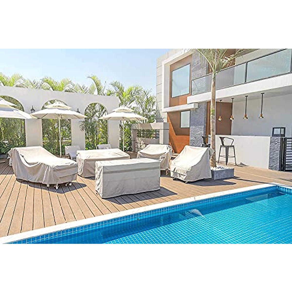 MR. COVER Square Patio Table Cover, Outdoor Dining Set Cover, 56L x 56W x 30H, Waterproof & UV-Protection, Strong & Sturdy, Beige