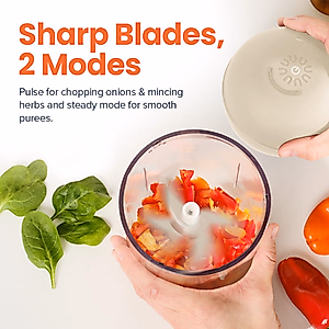 Nutricook Choppi Cordless Electric Vegetable Chopper & Mini Food Processor for Dicing, Shredding, Mincing, and Puree, Portable and Rechargeable, 2-Cup, 500 mL, 4000 mAh Battery, Desert Sand