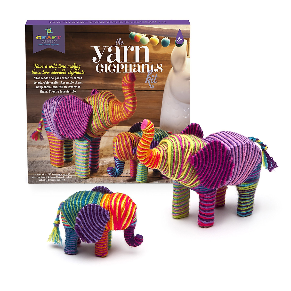 Craft-tastic — Yarn Elephants Kit — Craft Kit Makes 2 Yarn-Wrapped Elephants — for Ages 8+