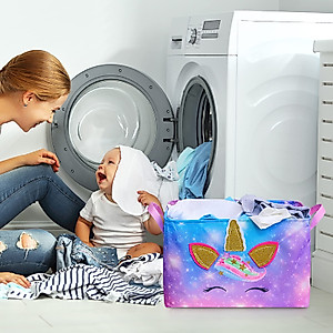 FIOBEE Unicorn Storage Bin Rectangular Laundry Hamper Canvas Storage Basket Waterproof Organizer Bin with Handles for Nursery Clothes Kid's Toys Storage