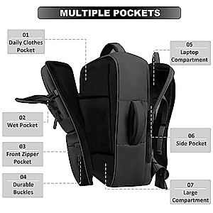 Carry On Backpack, Extra Large Travel Backpack, 40L Carry On Backpack Flight Approved, Business Work College Daypack Fits 17 Inch Laptops, Large Overnight Weekender Bag, Gifts for Women & Men, Black