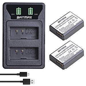 Batmax 2 Packs LP-E10 LP E10 Battery + LED Dual Built-in USB Charger with Type C Port for Canon EOS Rebel T3 T5 T6 T7, T100, EOS 4000D 2000D 1500D 1300D 1200D 1100D, Kiss X50 X70 X80 X90 Cameras
